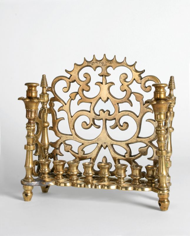 Hanukkah lamp adorned with Sabbath candlesticks | The Israel Museum ...