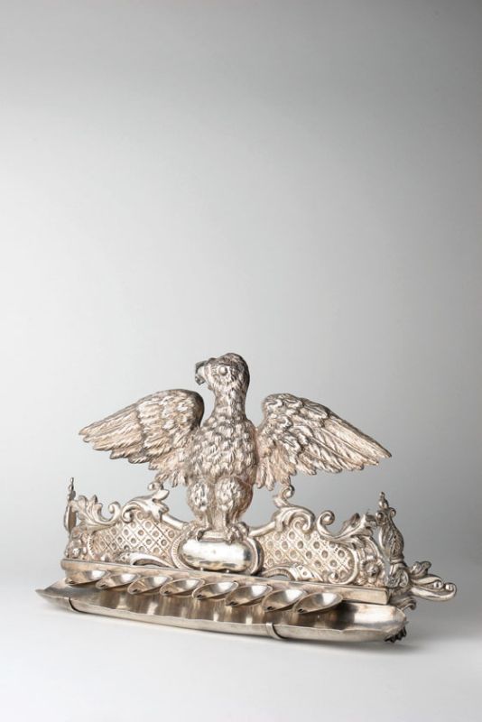 Hanukkah lamp with depiction of eagle with outspread wings | The Israel ...