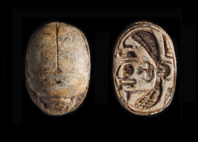 Scarab depicting a winged scarab with good-luck protective signs | The ...